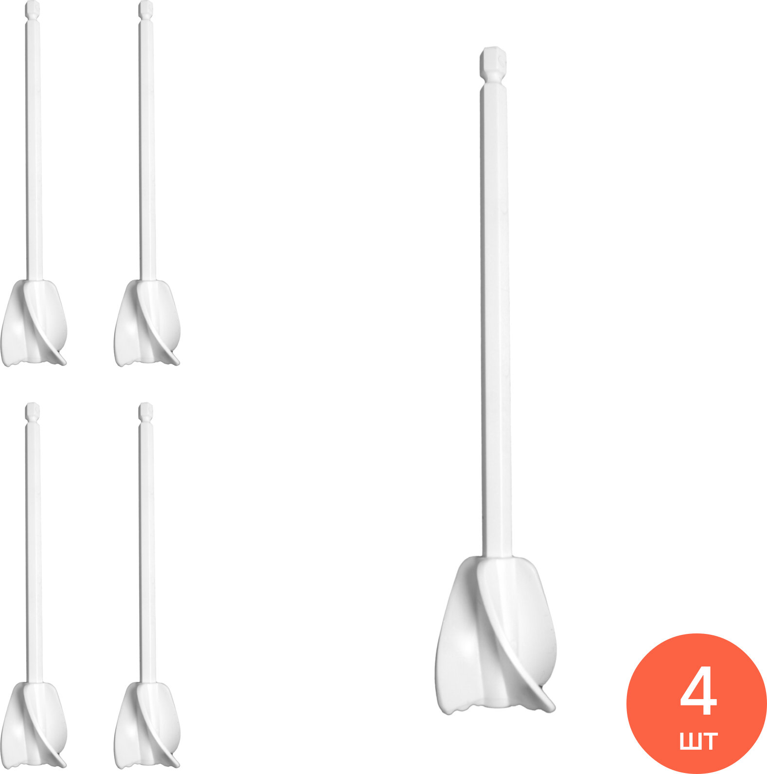 Миксер строительный DECOR / Декор для краски, шестигранный хвостовик, из полистирола, белый, диаметр 36мм, длина 165мм / инструменты (комплект из 4 шт)