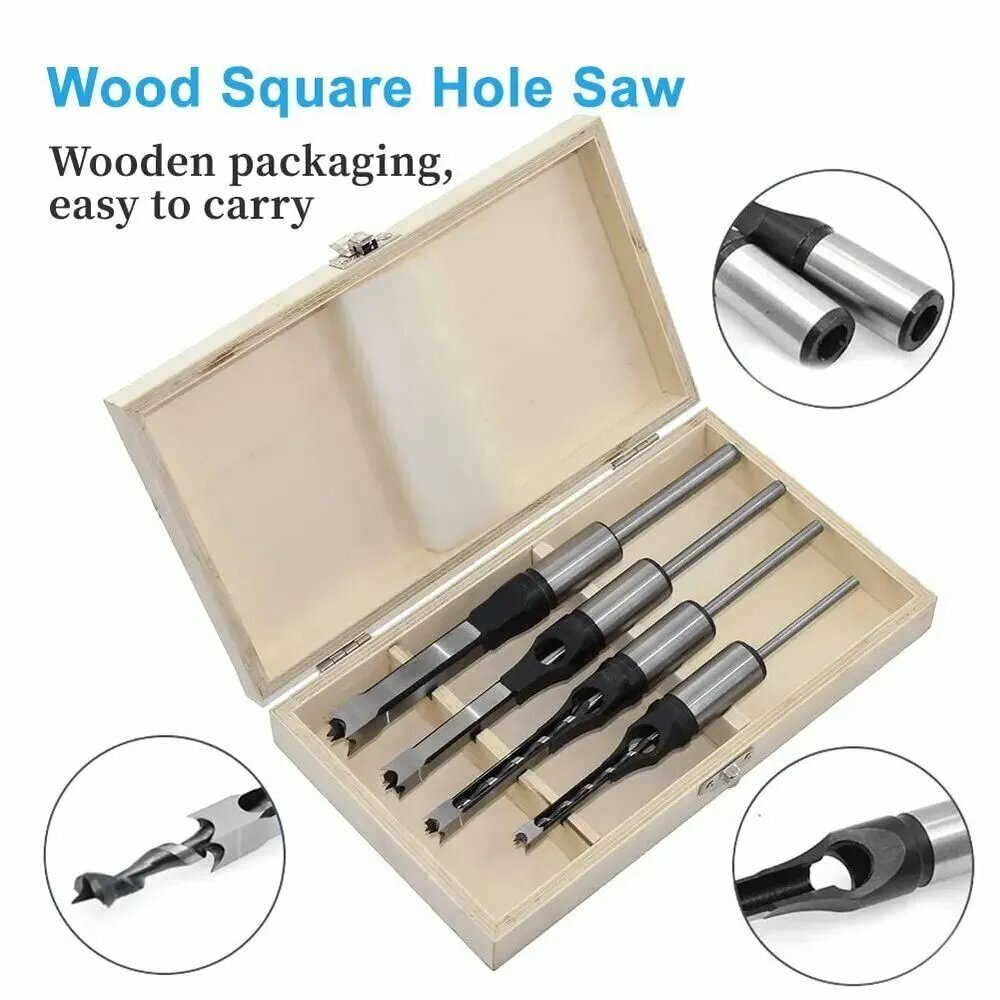 Сверло стамеска для квадратных отверстий в кейсе 4шт, сверло квадратное