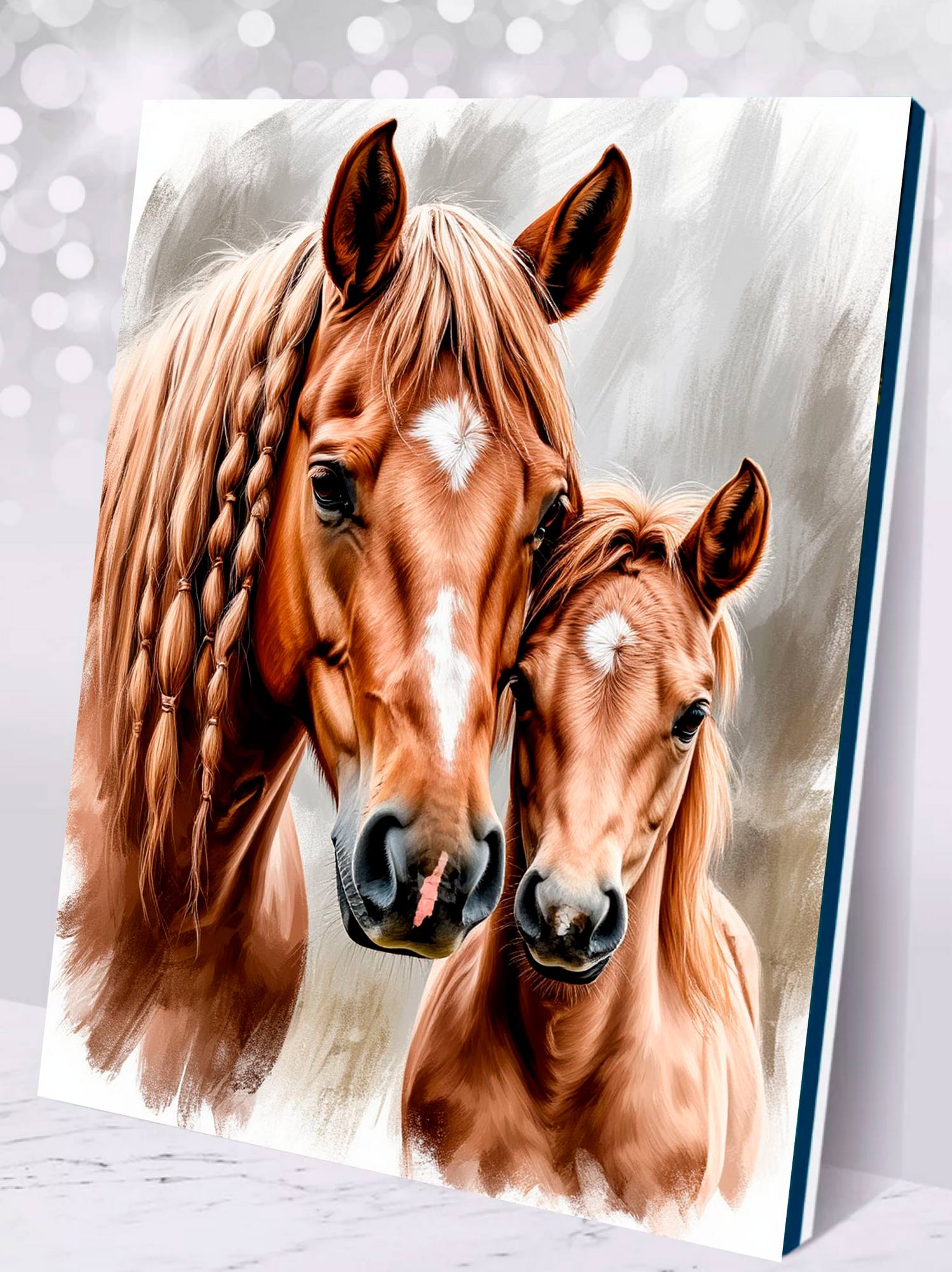 Картина на стену для интерьера Лошадь с жеребенком 40х50 см, холст на подрамнике, InterHobby