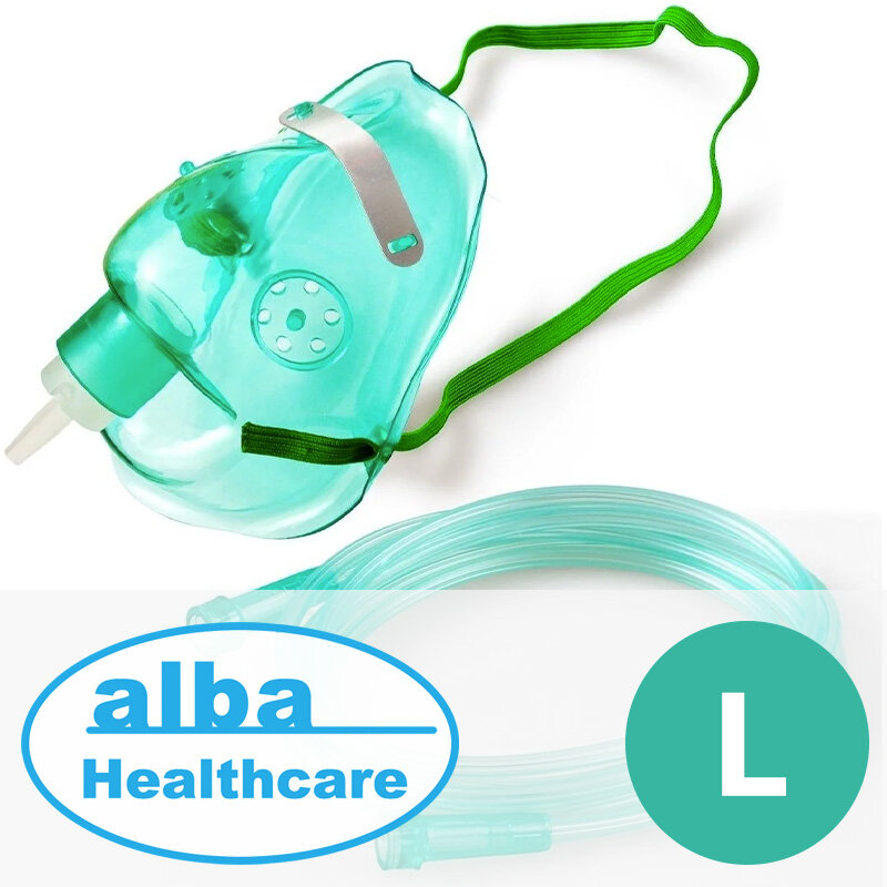 Маска кислородная Alba Healthcare, размер L, с трубкой 2 м. и фиксатором