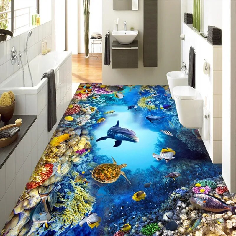 Пользовательские 3D фото обои подводный мир стереоскопическая напольная роспись ПВХ самоклеящаяся одежда для ванной комнаты нескользящие утолщенные обои, 140cmx70cm