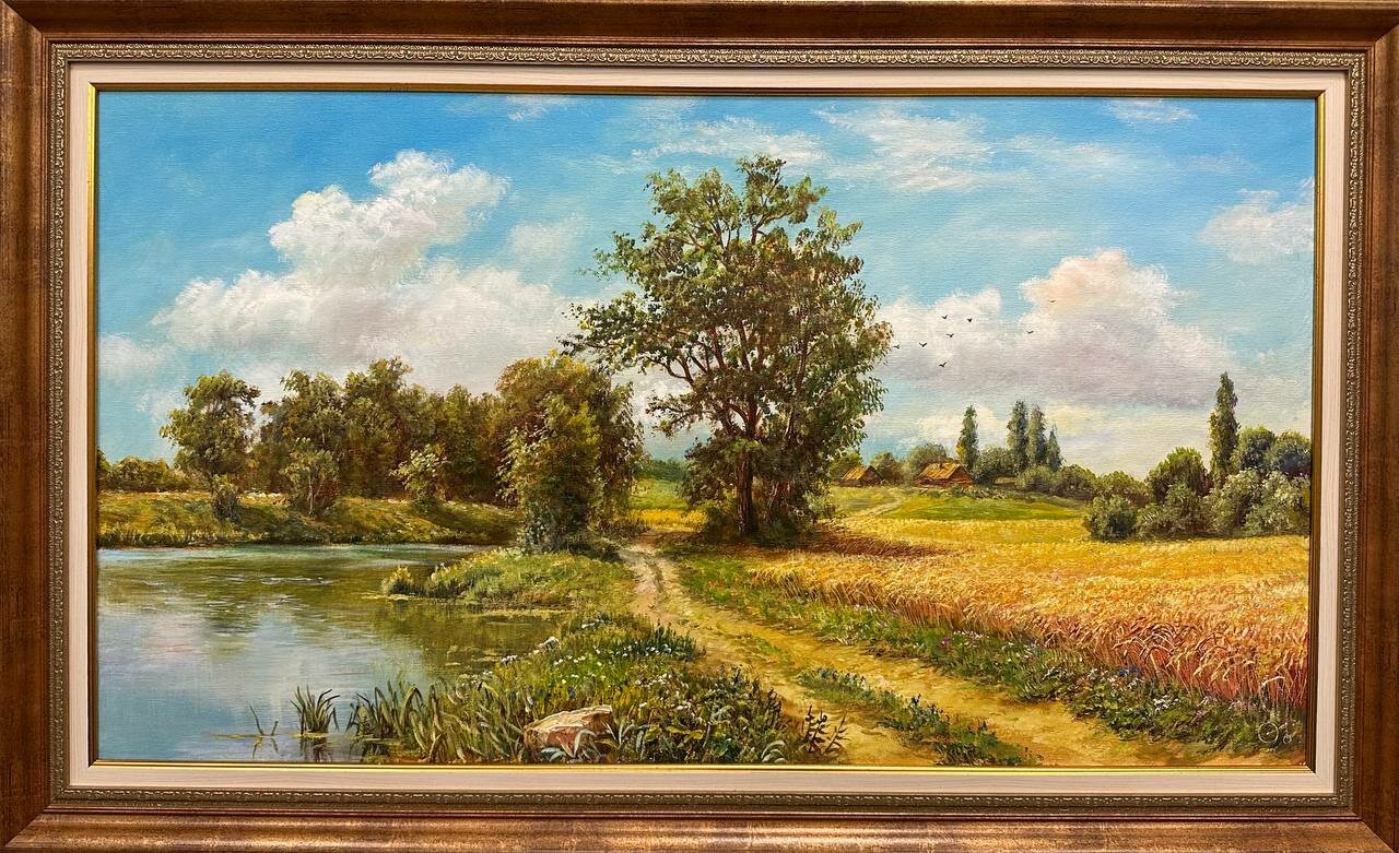 Картина маслом на холсте, летний пейзаж "Дорога домой" 50x90 см. Автор Остапенко Олег.