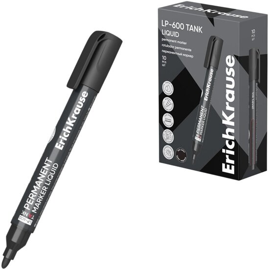 Маркер перманентный Erich Krause с жидкими чернилами LP-600 "Tank Liquid", черный, 2,5 мм, 48769