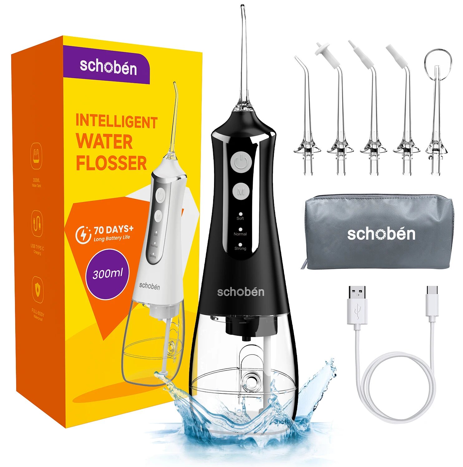 Беспроводной ирригатор для полости рта Schoben black
