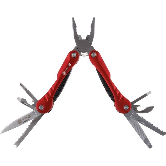 Мультитул Stinger 103x45 мм, 15 функций, сталь, серебристо-красный, в комплекте нейлоновый чехол