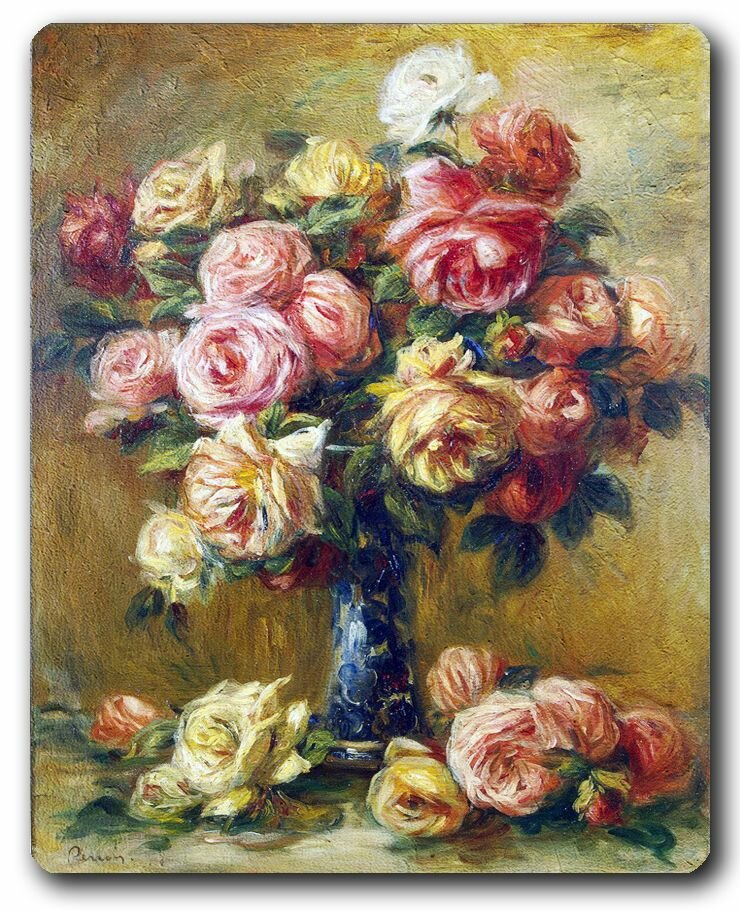 Картина/Репродукция/Пьер Ренуар "Розы в вазе"/Интерьерная фреска на доске/60х50см