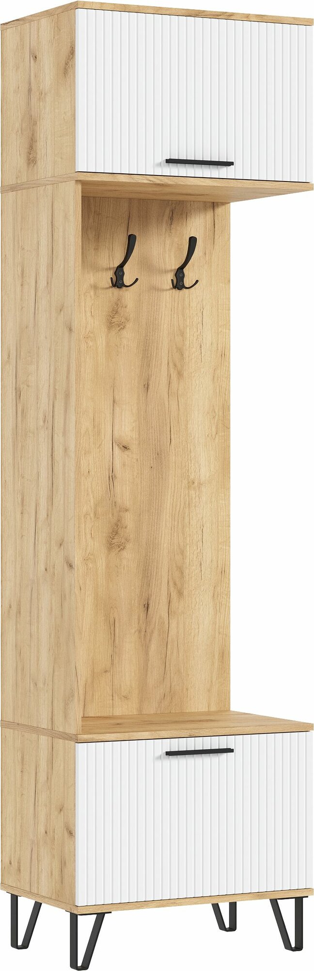 Шкаф с вешалками Флэш Браш Вайт/Дуб Крафт (Прихожая) (Миф)