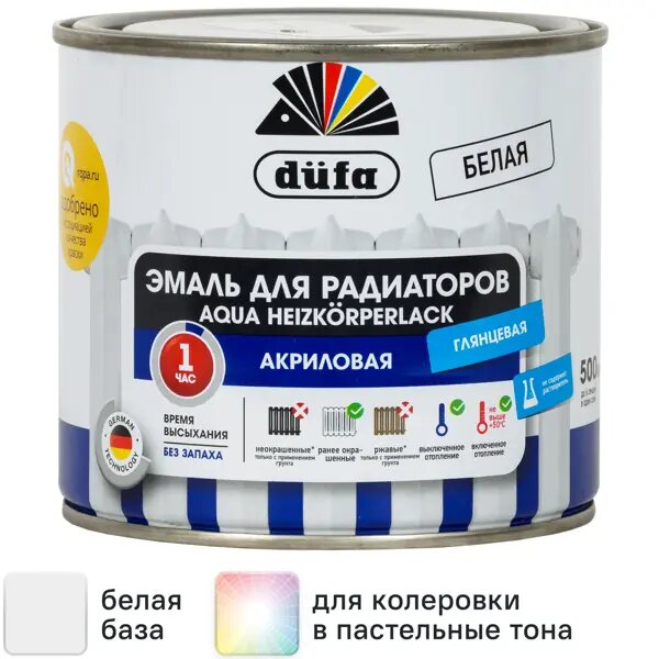 Эмаль для радиаторов Dufa акриловая глянцевая цвет белый 0.5 л