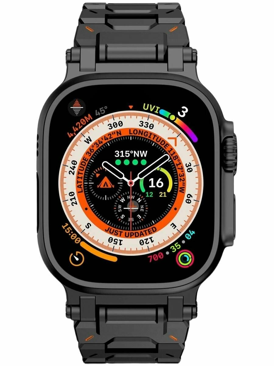 Премиальный блочный ремешок для Apple Watch 42 / 44 / 45 / 46 / Ultra 49 mm Black