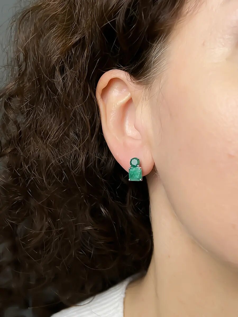 Серьги, серебро, 925 проба, родирование, изумруд