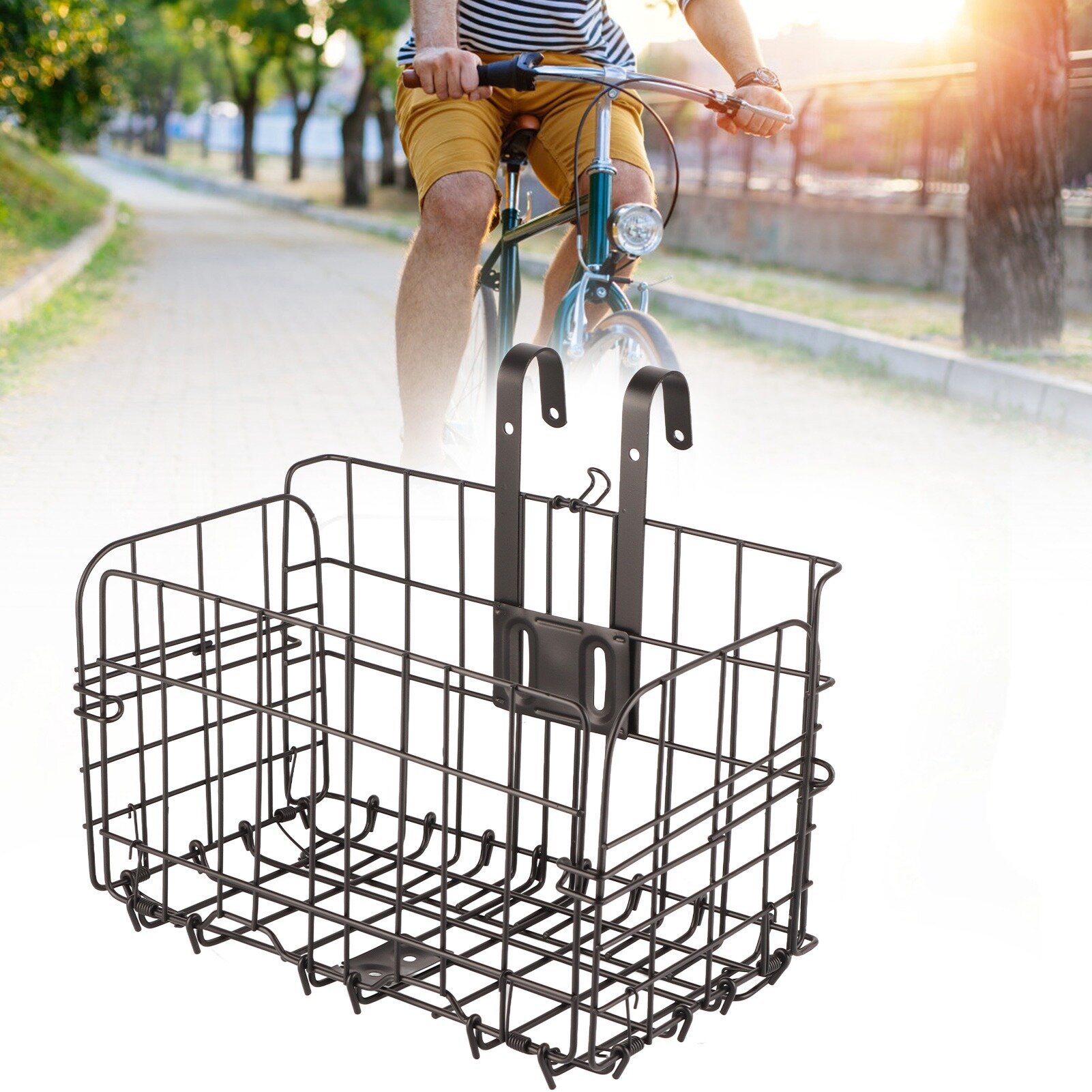 Складная задняя велосипедная корзина из жирной проволочной сетки Съемная нержавеющая водонепроницаемая велосипедная корзина для горного велосипеда Складной велосипед черного утолщенного типа (1250 г/44,1 унции)