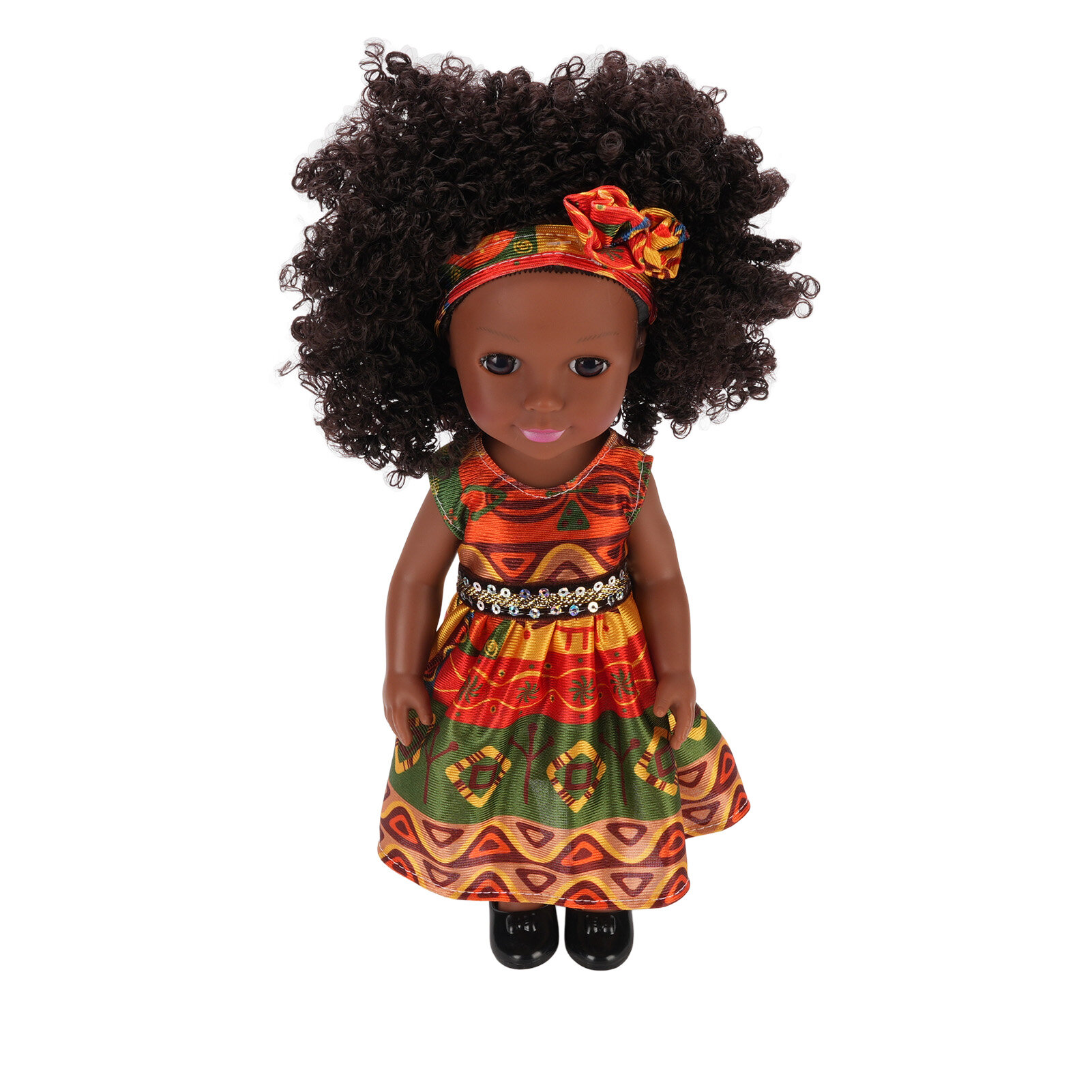 14 Inch Black Doll with Hairband Afro Hair Girls Fashion Doll Changeable Clothes