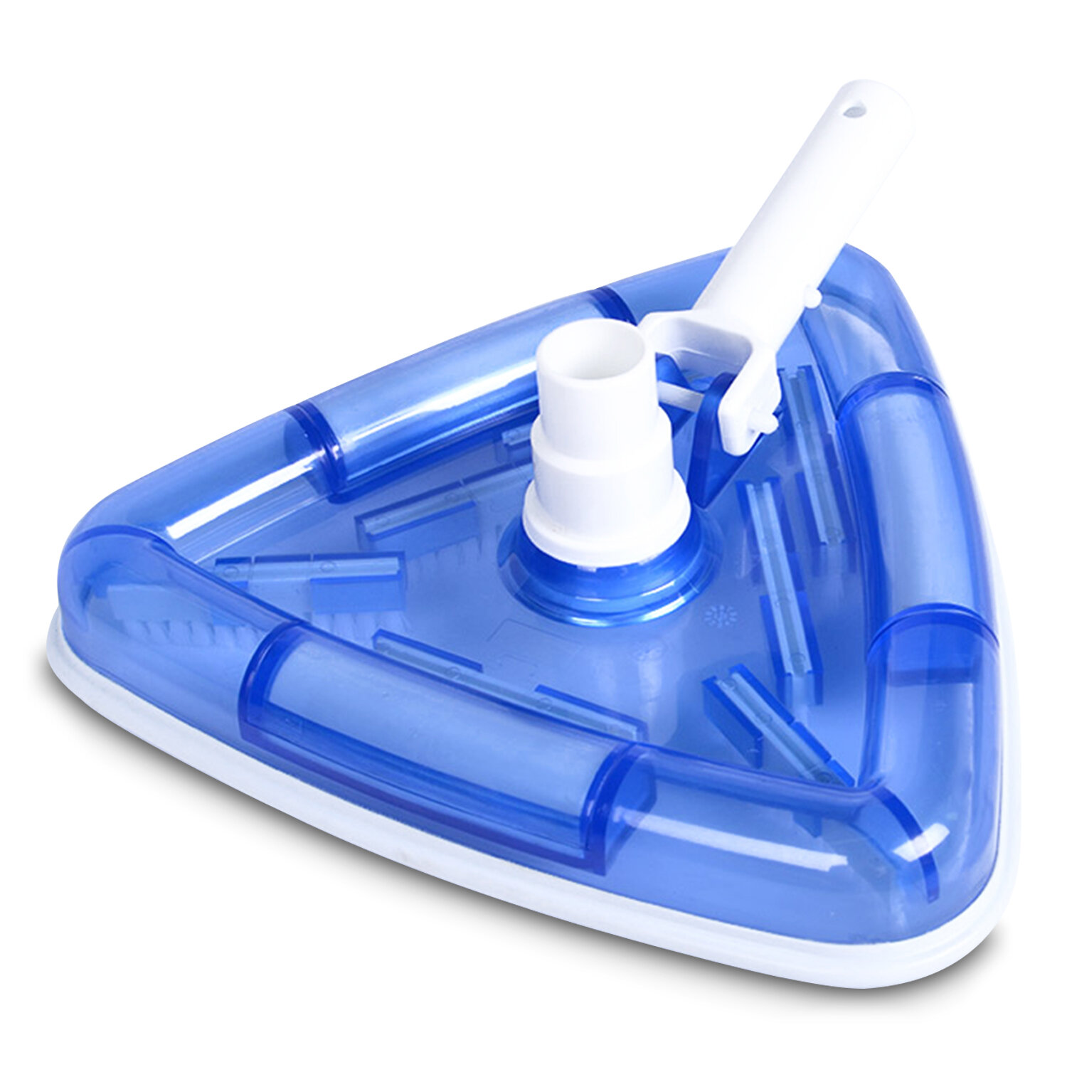 Головка для пылесоса бассейна с поворотным соединителем для шланга и клипсовым ручком, гибкая щетка, инструменты для очистки поверхности бассейна, удаление мусора, чистка углов, синий цвет, материал ПВХ, форма треугольник, размер соединителя для штанги