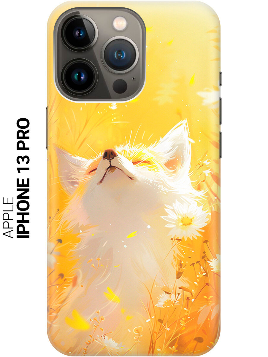 Силиконовый чехол на Apple iPhone 13 Pro с принтом "Лиса в цветах"
