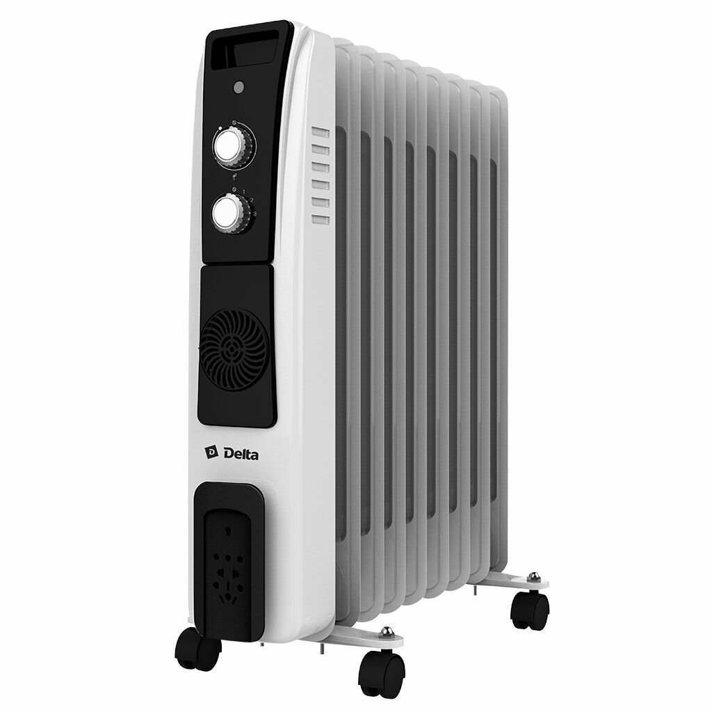 Обогреватель масляный D12F-9 "DELTA", 2000 Вт, 9 секций, с вентилятором, светло-серый