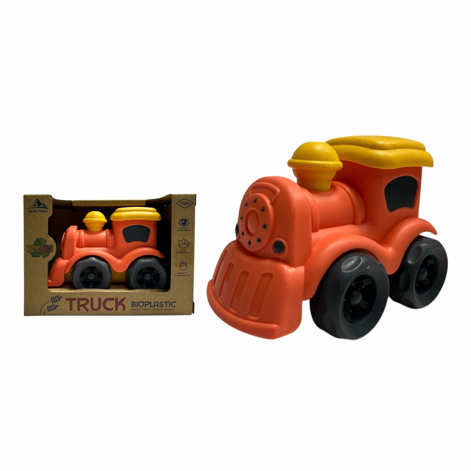 Игрушечный паровоз Детское Время, с колёсами для катания (цвет: оранжевый, материал: пластик), MX0427648-O