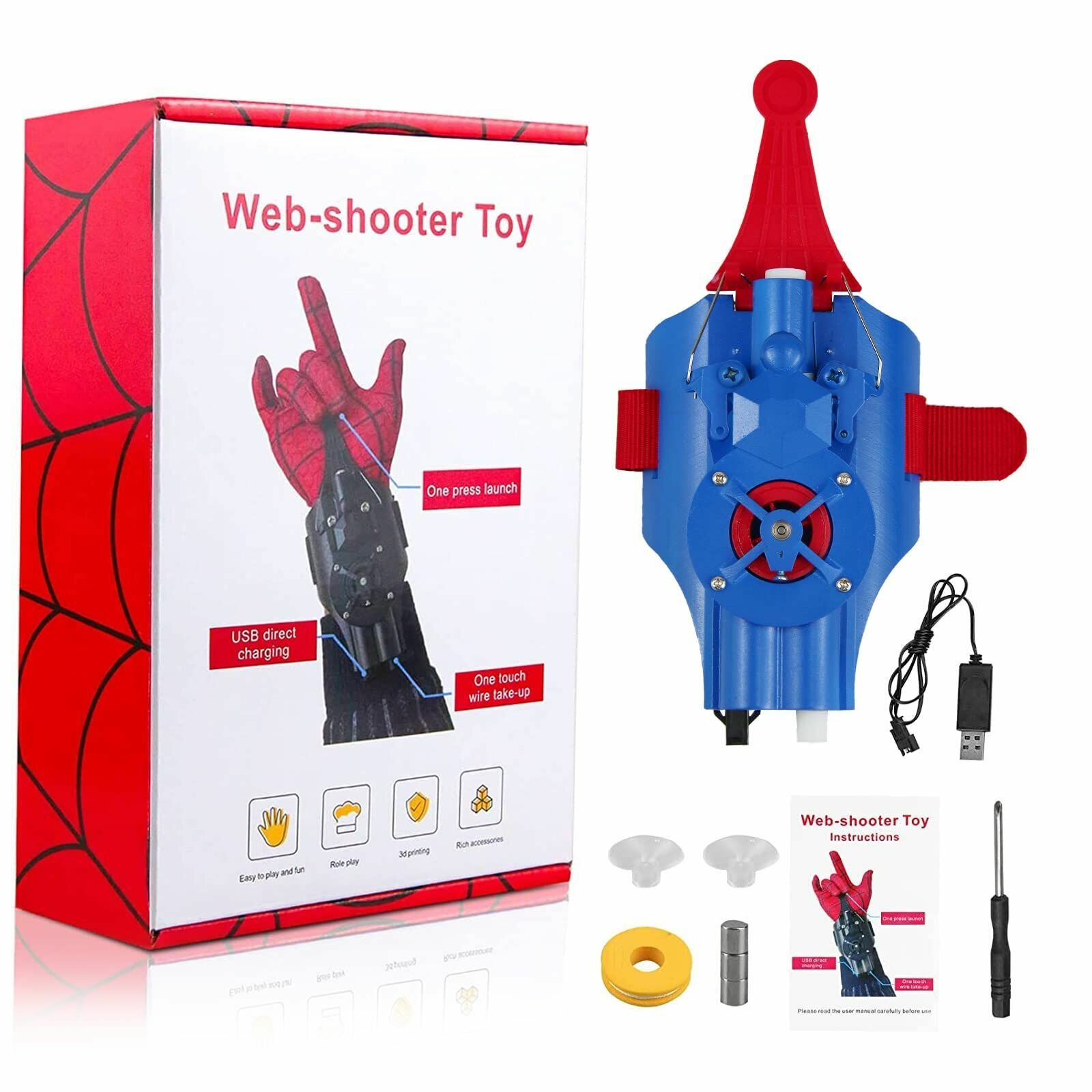 Пусковая установка Spider-Man spider silk launcher подходит для детских веревок - может захватывать мелкие предметы, перчатки супергероя, игрушки на запястье, ролевые игры