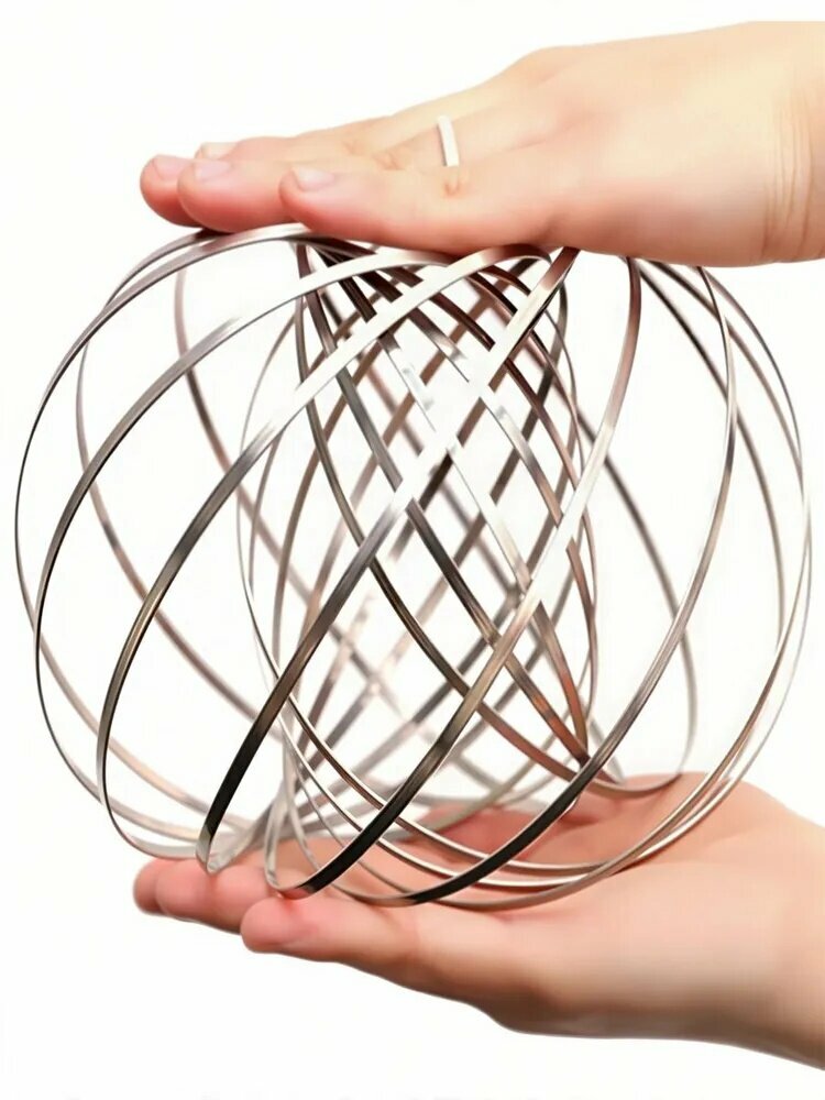 Игрушка-антистресс кинетические кольца | нержавеющая сталь, серебристый | вращается по рукам, образует объемную фигуру | для детей+взрослых | диаметр 13см