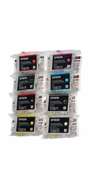 Комплект оригинальных картриджей Epson Stylus Photo R1900 (T0870/T0871/T0872/T0873/T0874/T0877/T0878/T0879)- 8 шт. без коробок в технологической упаковке