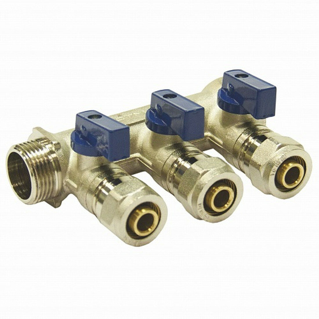 Коллектор СТМ, 3 выхода, 3/4"x16, с шаровыми кранами для металлопластиковых труб