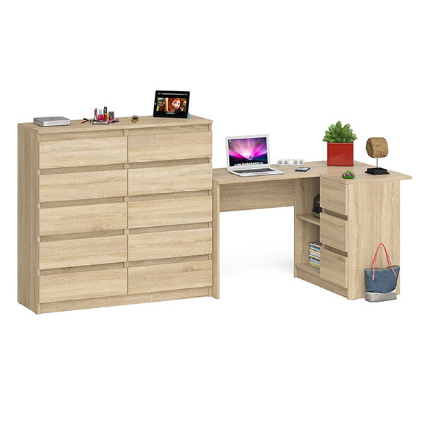 Стол компьютерный Мори МС-16 правый + Комод МК1200.10, цвет дуб сонома