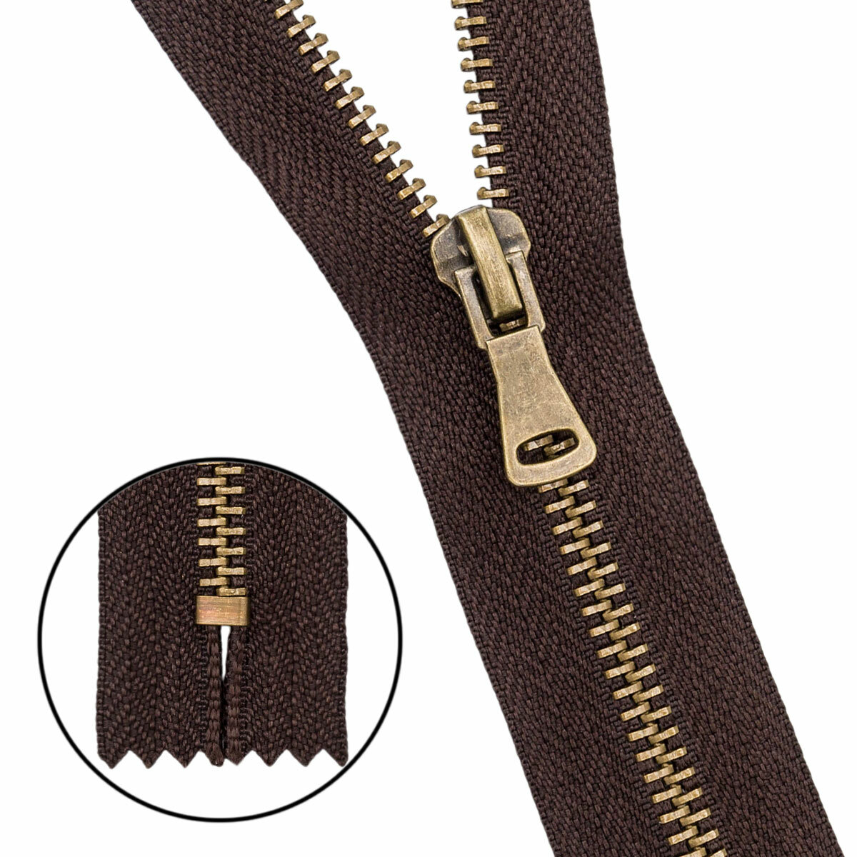 Молния неразъемная Т5, металл (антик), 18 см (141 темно-коричневый), 10 шт