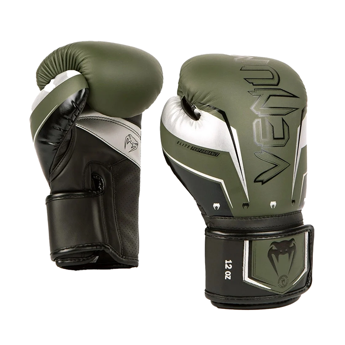 Боксерские перчатки Venum Elite Khaki/Silver (12 унций)