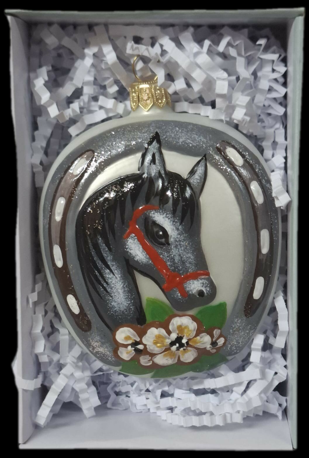 Игрушка на елку "Подкова счастья", стекло, ручная роспись