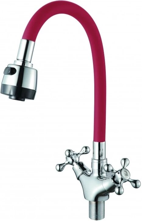 Смеситель для кухни D-Lin D153810-4T с гибким изливом, хром/красный