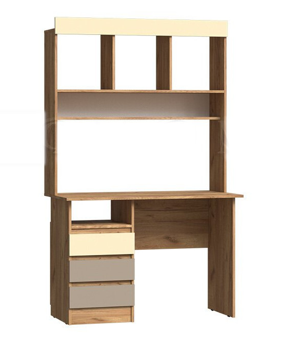 Стол письменный Миф Челси COLOR с надстройкой (Слоновая кость, глиняный серый /Дуб крафт)