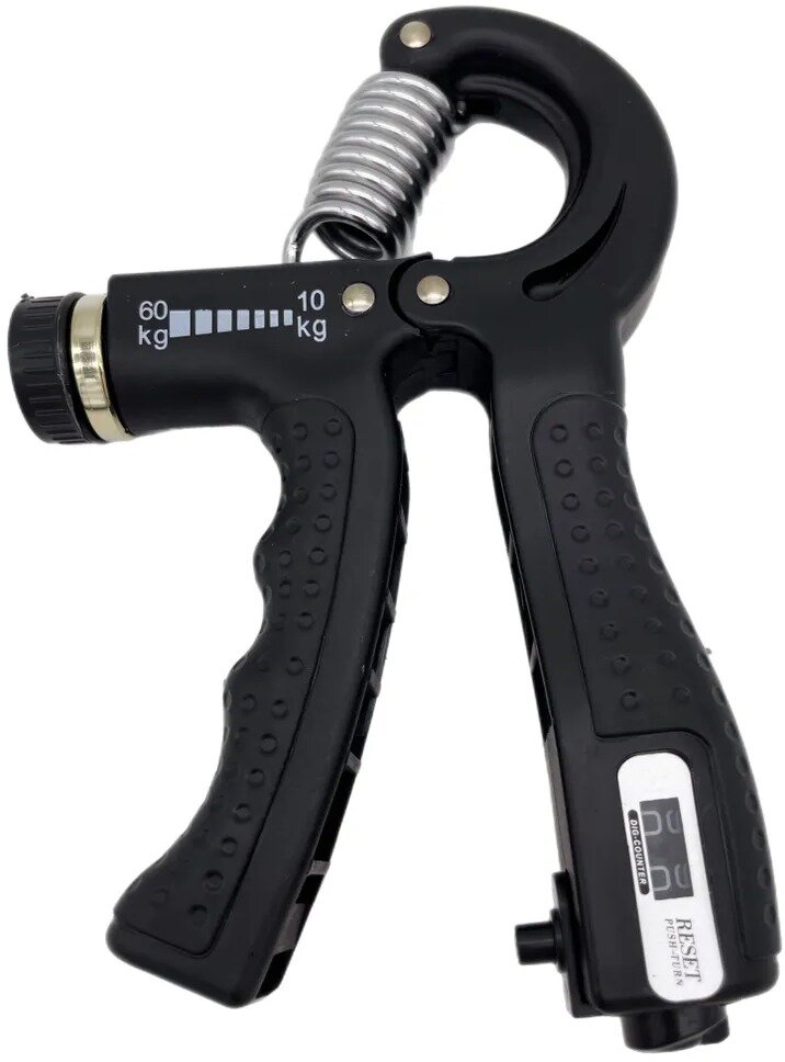 Эспандер кистевой с регулировкой нагрузки и со счетчиком, нагрузка 10-60 кг, цвет черный