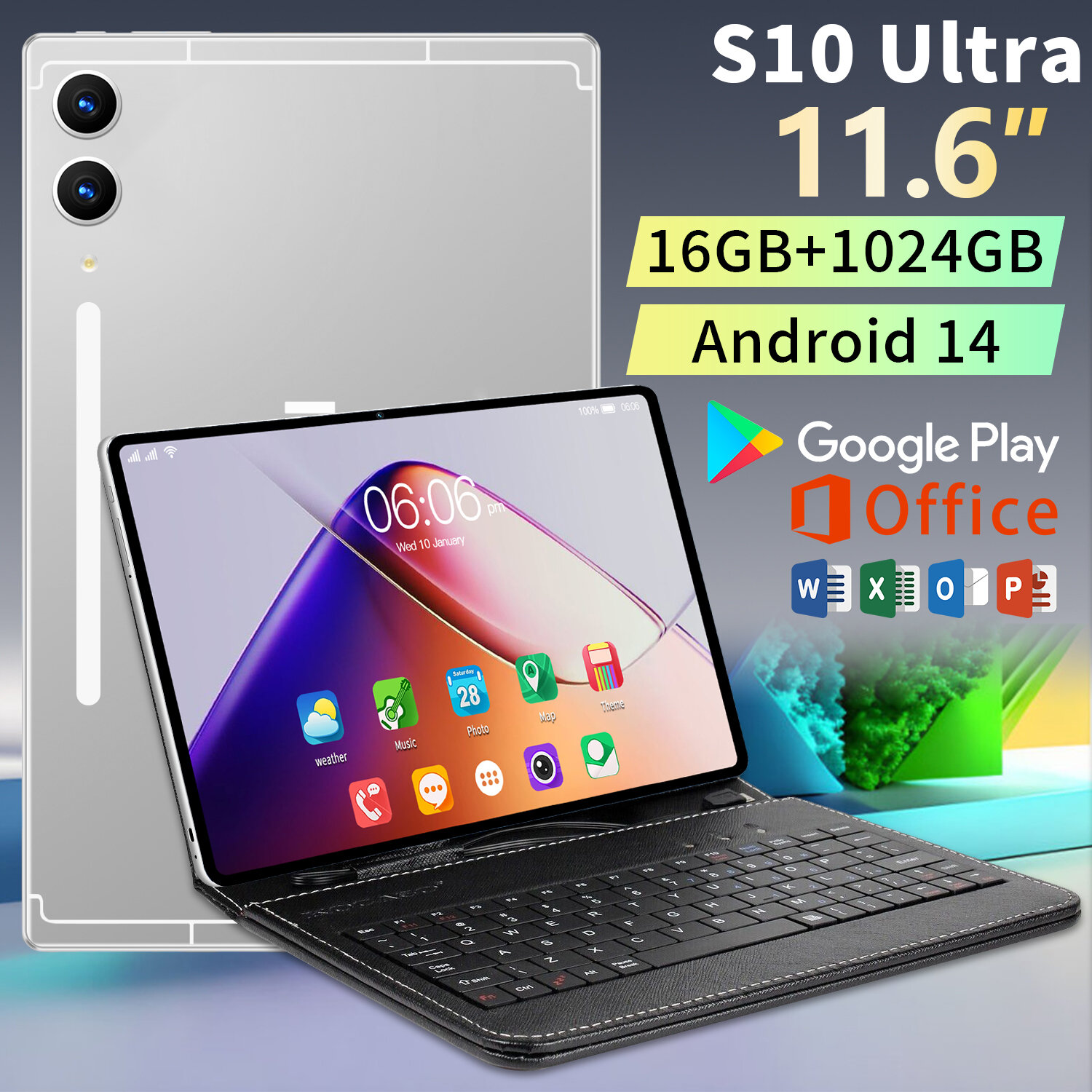 Планшет S10 Ultra 16+1 ТБ, Android 14, с мышью и клавиатурой-отличный выбор для подарка.