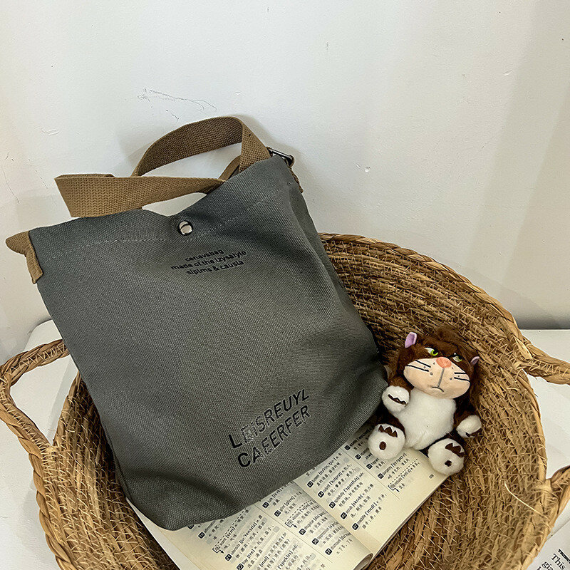 Детская сумка через плечо из канваса с усиленными швами для школы и повседневного использования серый