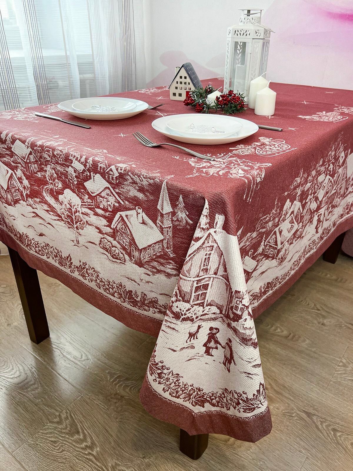 Скатерть жаккардовая "Волшебство" 170х230, бордовая