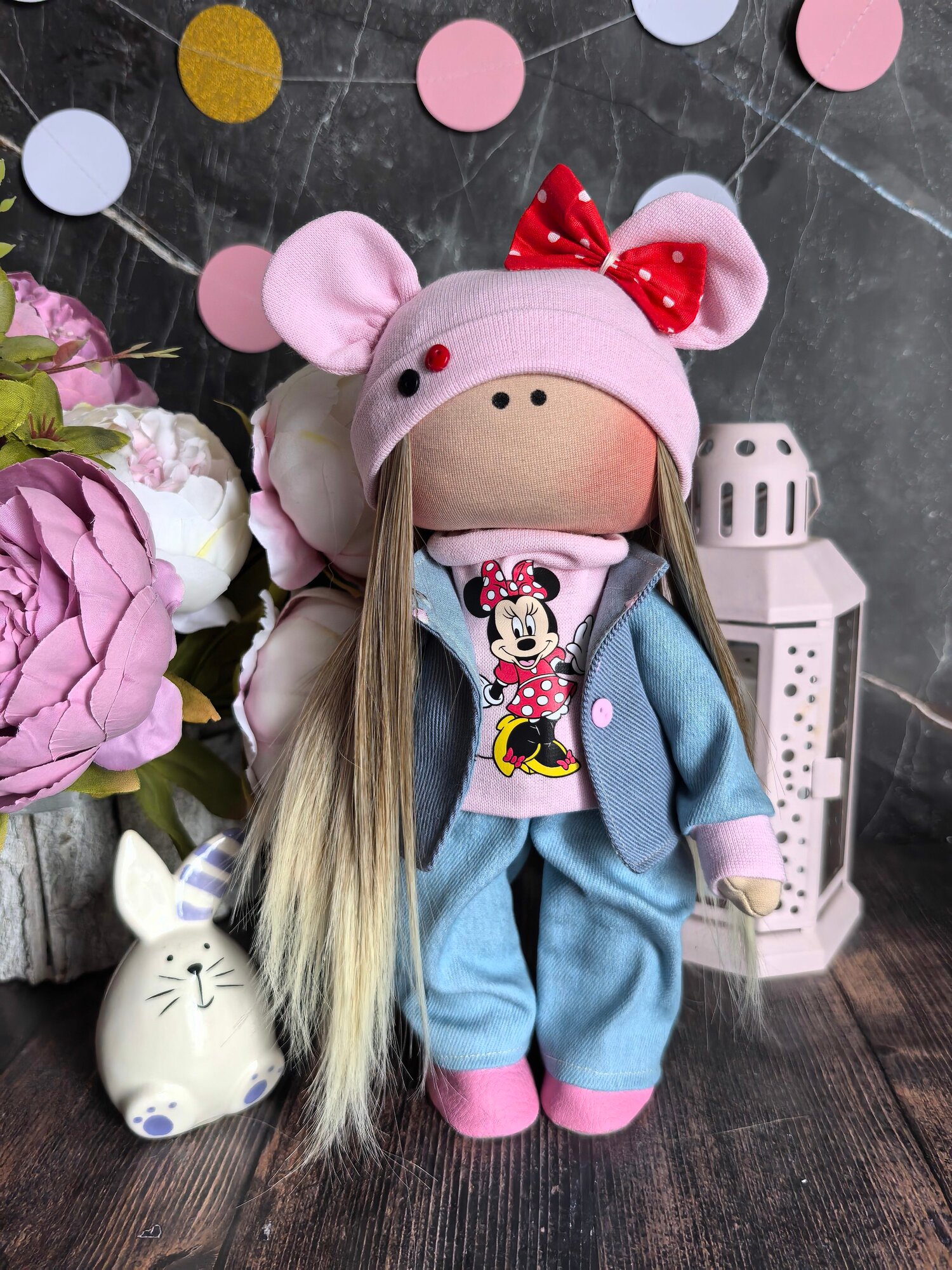 Интерьерная текстильная кукла Тильда 28 см ручной работы