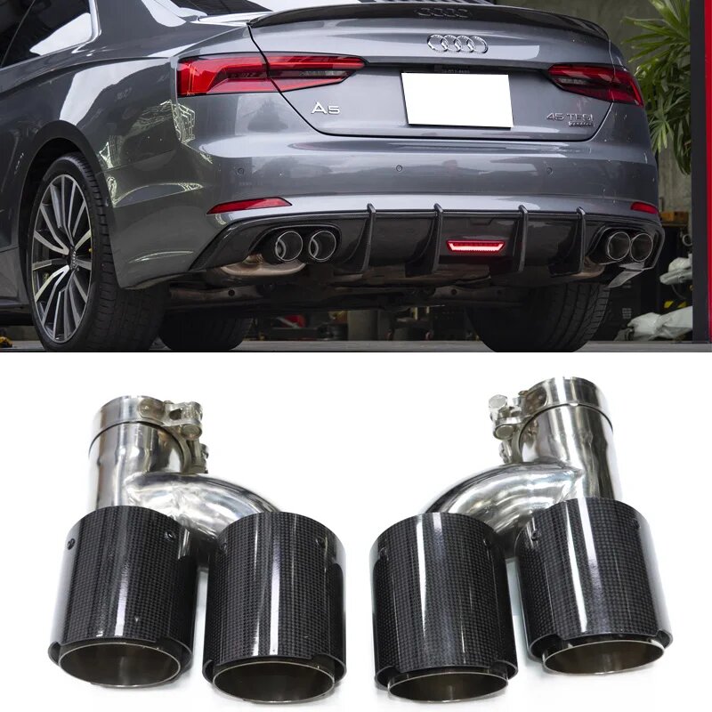 Автомобильный глянцевый глушитель из углеродного волокна, наконечник H-образной формы, двойная выхлопная труба, глушители, украшение насадки, универсальная выхлопная труба из нержавеющей стали ID57MM