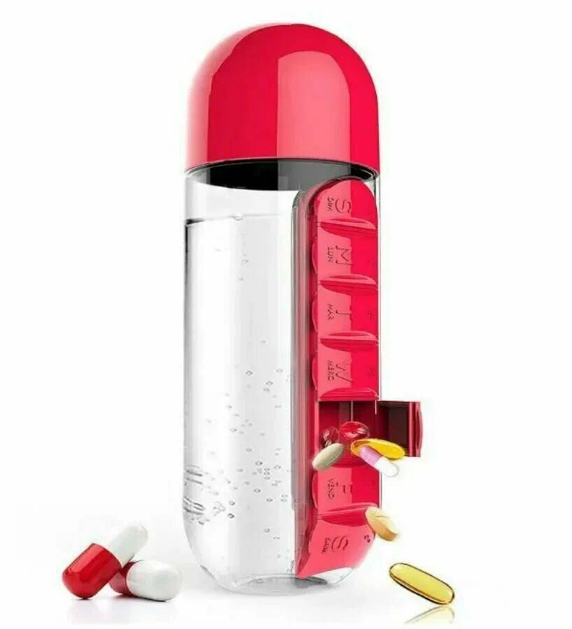 Бутылка-таблетница для воды / объем 700 мл / для таблеток / для вoды / на 7 дней / цвет