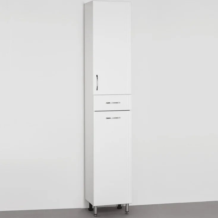 Шкаф-пенал для ванной Style Line Эко Стандарт 36 с бельевой корзиной, подвесной, напольный, 36 см, белый, глянцевый, с ящиком, с дверками, фурнитура хром