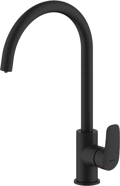 Смеситель для кухни Milardo Rora RORBLFJM05 с краном для питьевой воды, с поворотным изливом, черный, матовый, однорычажный, латунный, с керамическим картриджем