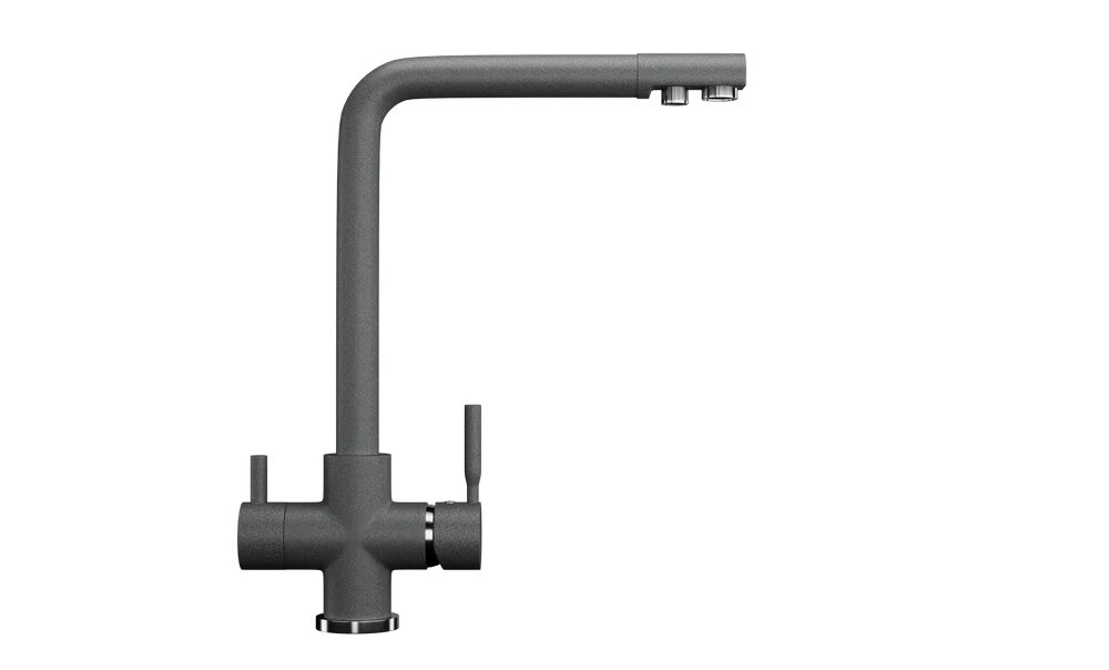 Смеситель для кухни Ulgran U-016 U-016-309 с краном для питьевой воды, с поворотным изливом, серый, матовый, однорычажный, латунный, с керамическим картриджем