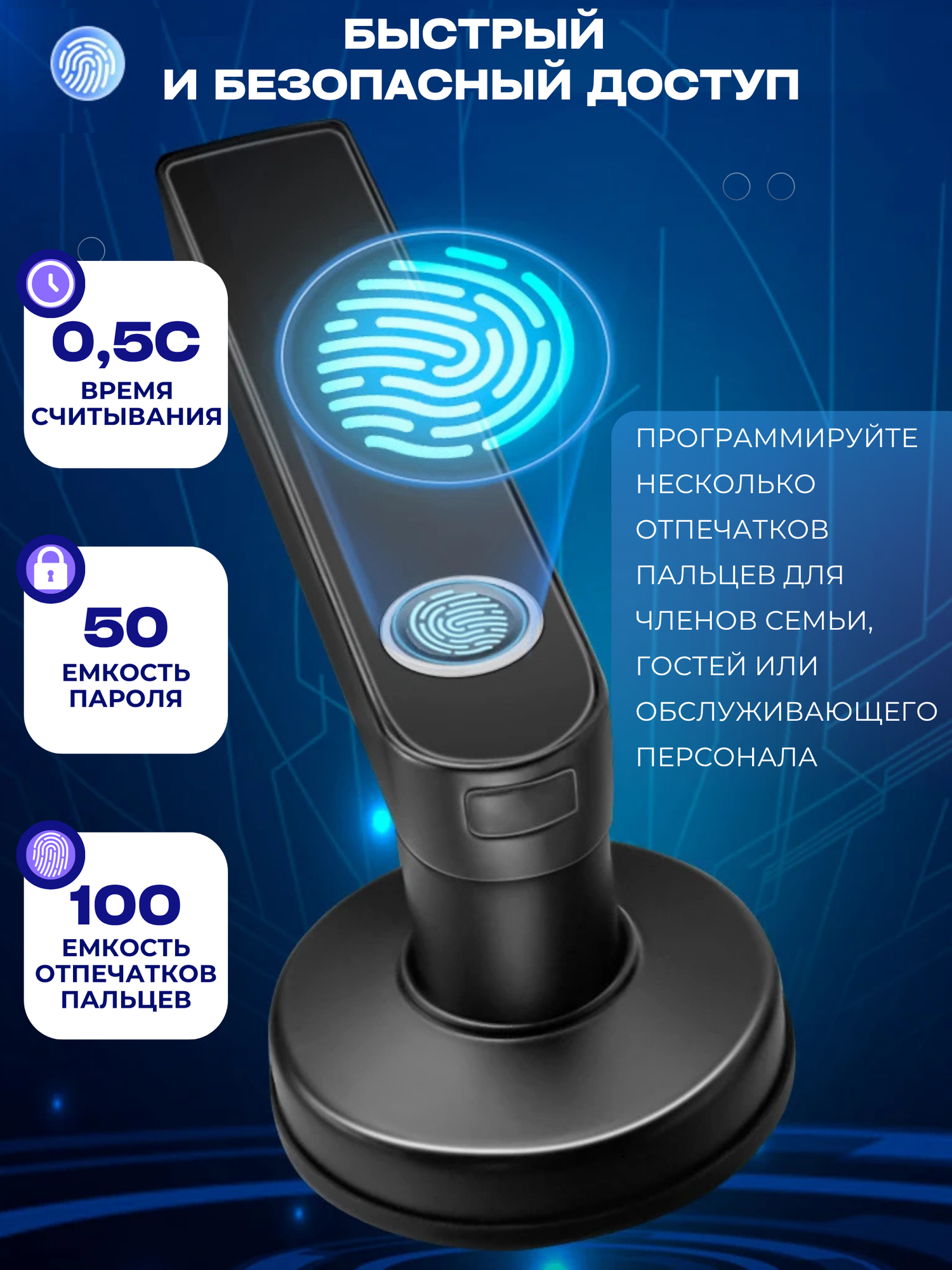 Умная дверная ручка с замком Tuya, биометрический замок, черный