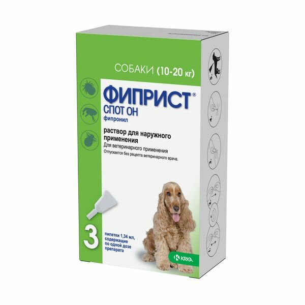 Фиприст Спот-он раствор для наружного применения для собак от 10 до 20кг пипетка 100мг/мл 1,34мл 3шт
