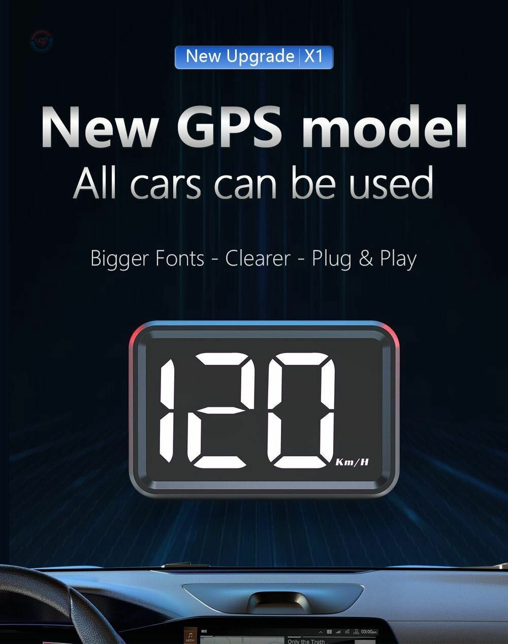 GPS проектор скорости на лобовое стекло с цифровым дисплеем, HUD спидометр в км/ч для автомобиля, проекционный дисплей с двойным чипом GPS и Beidou