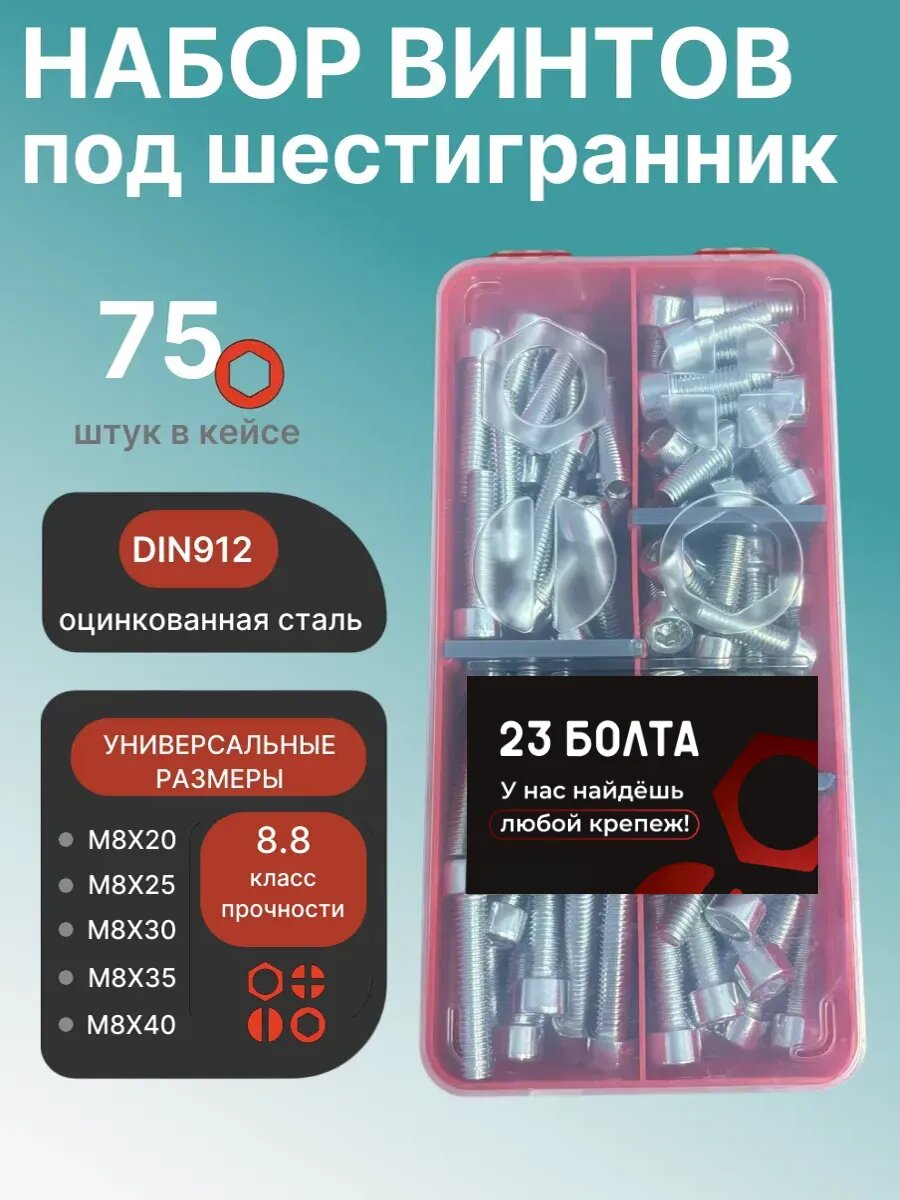 Винты под шестигранник М8 ОЦ 8.8 DIN912 органайзер набор 1