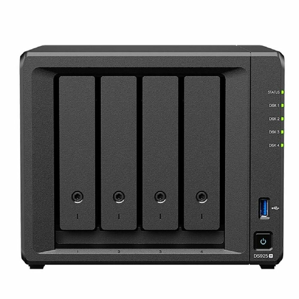Synology Дисковый массив DS925+ Сетевое хранилище NAS AMD Ryzen V1500B 2.2 GHz 4 GB DDR4 ECC SODIMM 3.5" SATA HDD SSD SATA 2,5 дюйма M.2 2280 NVMe SSD Hot Swap