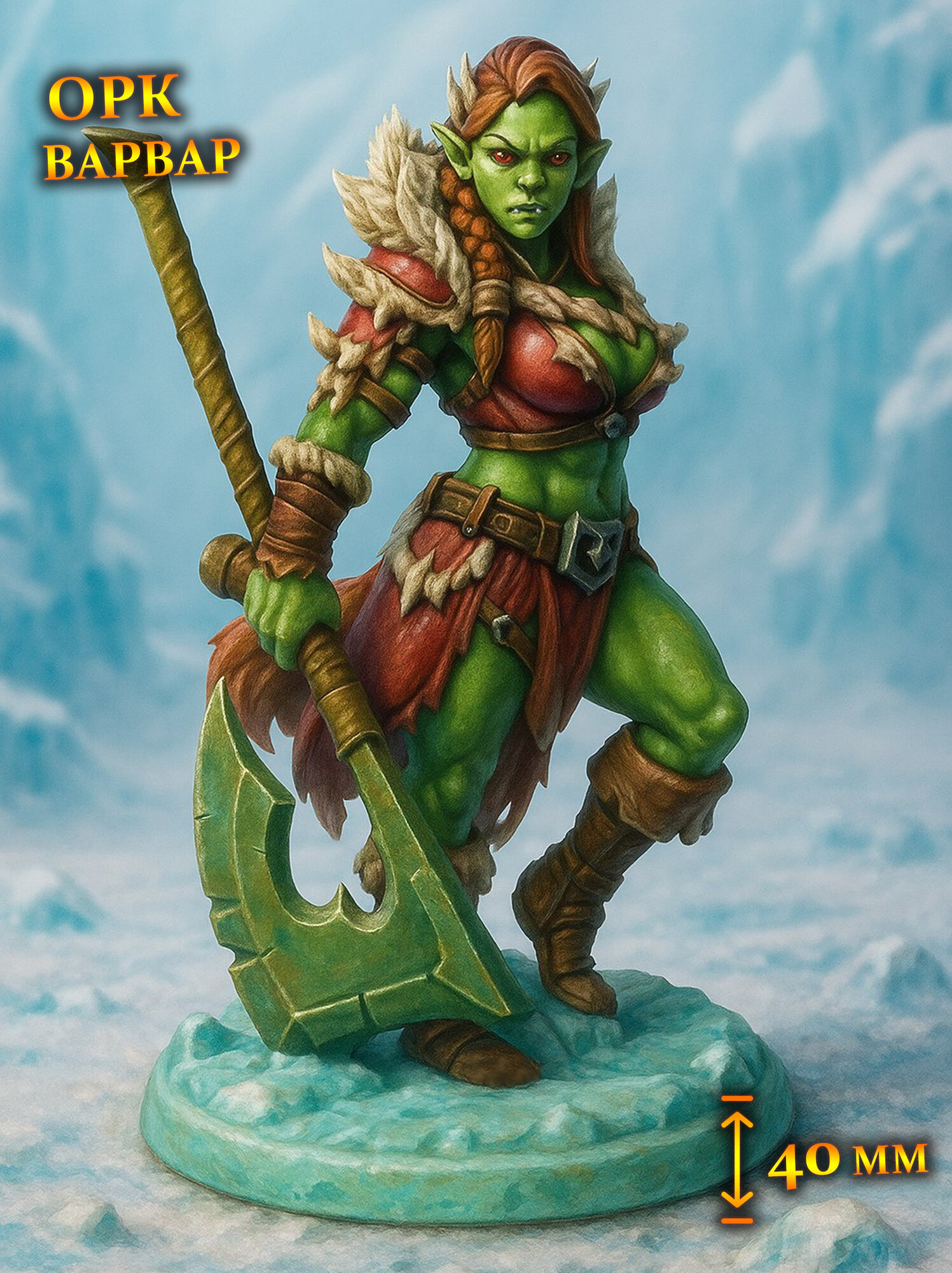Орк Девушка Королева Варвар Воин (40мм) миниатюра для DnD (ДнД) и других Настольных игр( НРИ, Варгеймов или РПГ), фентези тематика