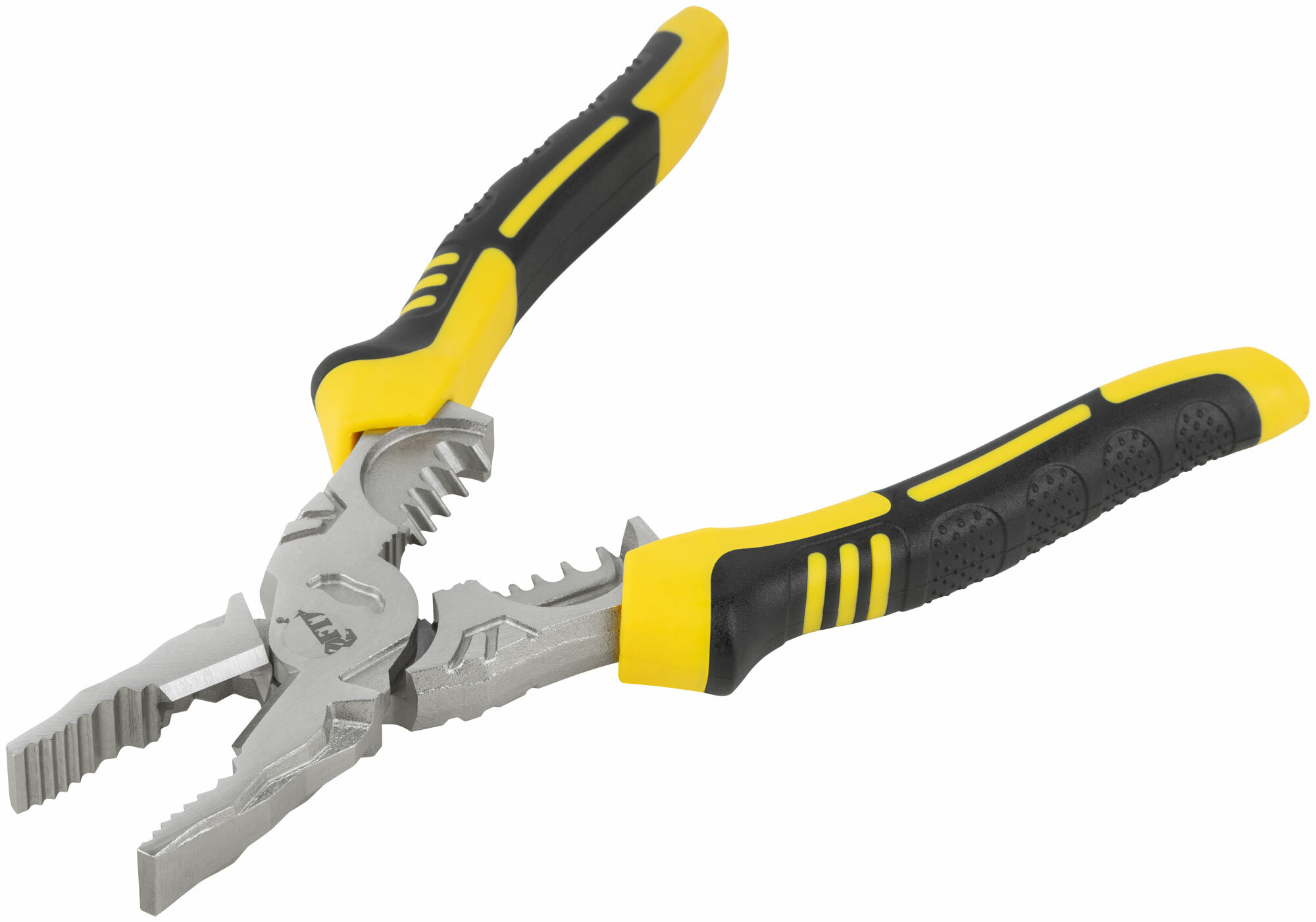 Плоскогубцы комбинированные многофункциональные, эксцентриковый шарнир, прорезинен. ручки, Профи 180 мм