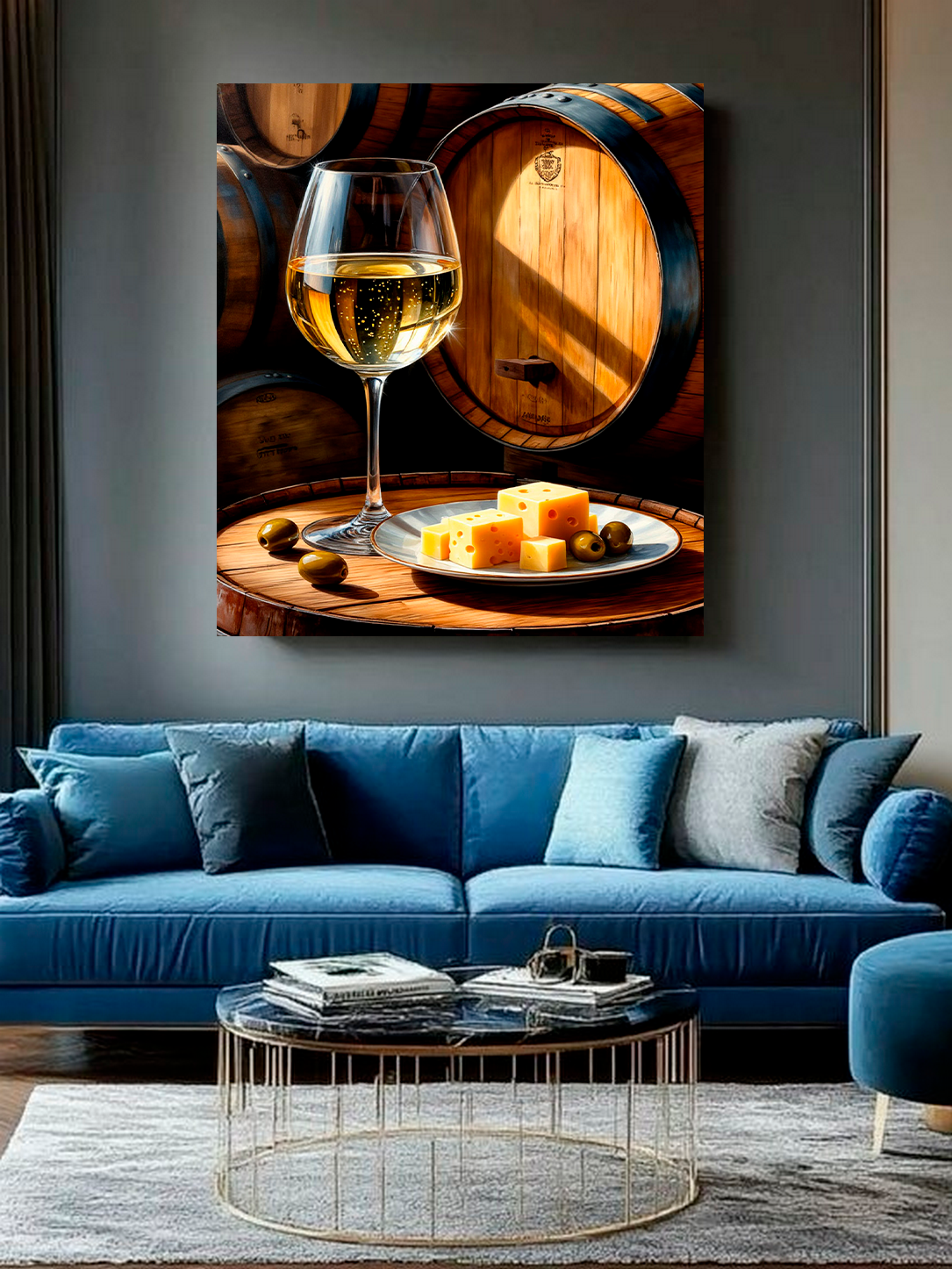 Картина на стену для интерьера "Вино и сыр" 40х50 см, холст на подрамнике, InterToys