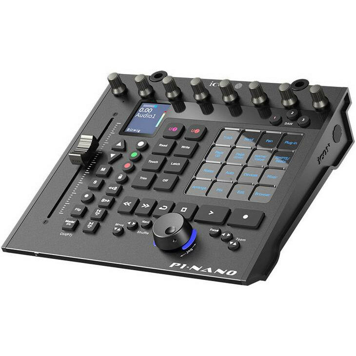MIDI контроллер [110205A2016] Icon [P1 Nano] Компактный однофейдерный DAW контроллер, 4-х дюймовый сенсорный дисплей, 8 двухфункциональных энкодеров, 12-сегментный светодиодный дисплей SMPTE, beat clock, Jog Wheel, функциональные кнопки, USB-C