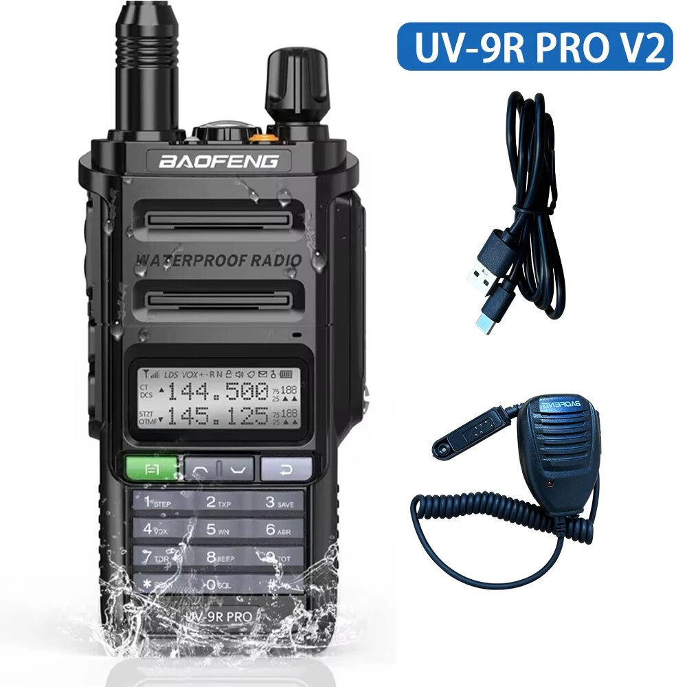 Портативная рация BAOFENG UV 9R Pro V2, BK add Mic, EURO